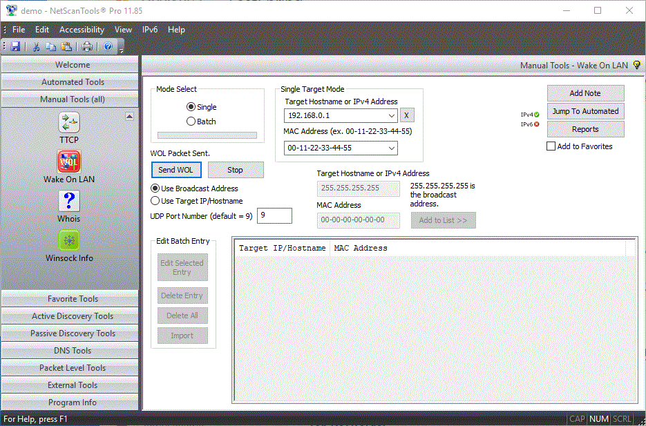 Wake On LAN Tool In NetScanTools Pro
